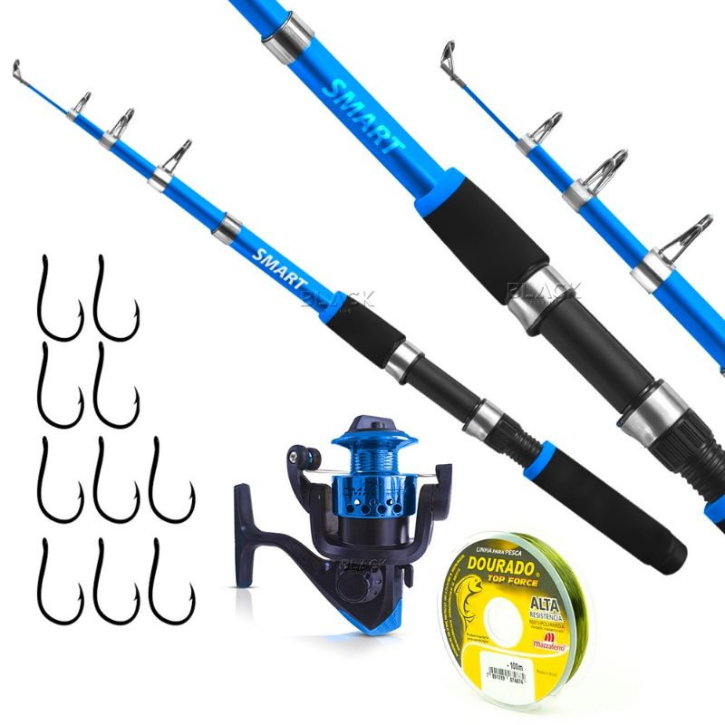 Kit De Pesca Completo 1 Vara Telescópica 1 Molinete Com Linha mais 10 Anzol | Shopee Brasil