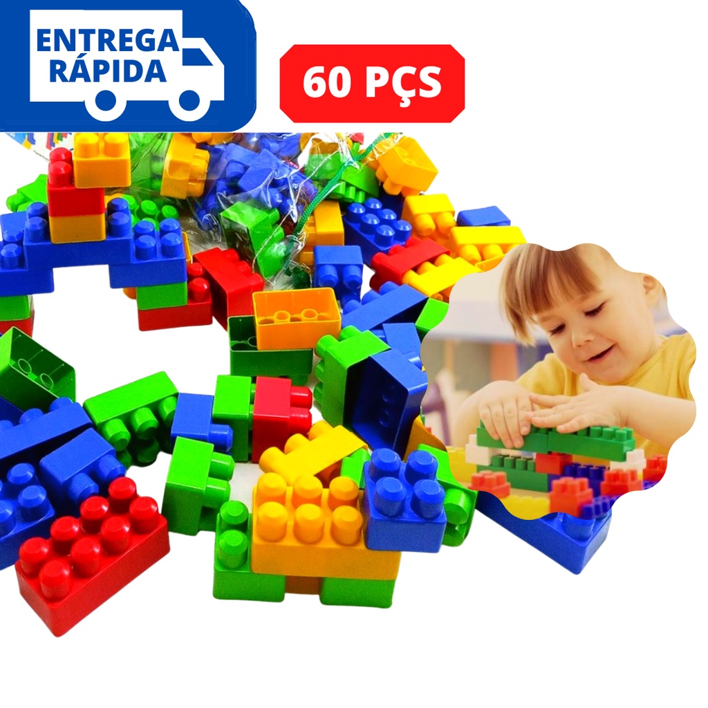 Blocos de Montar 60 Peças Blocos Educativos Brinquedo Infantil Didatico ...