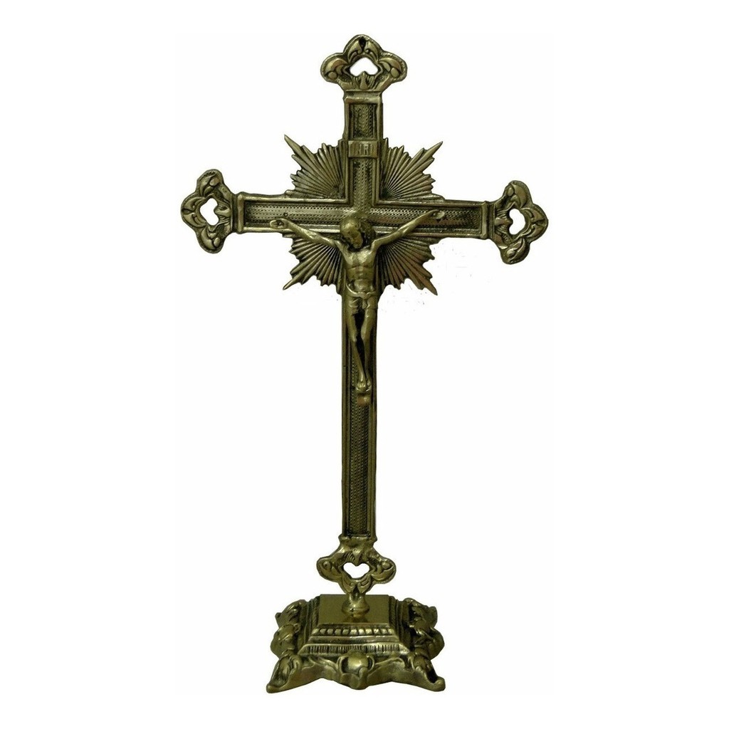 Crucifixo De Mesa Altar Todo Trabalhado Bronze Igreja Padres | Shopee ...