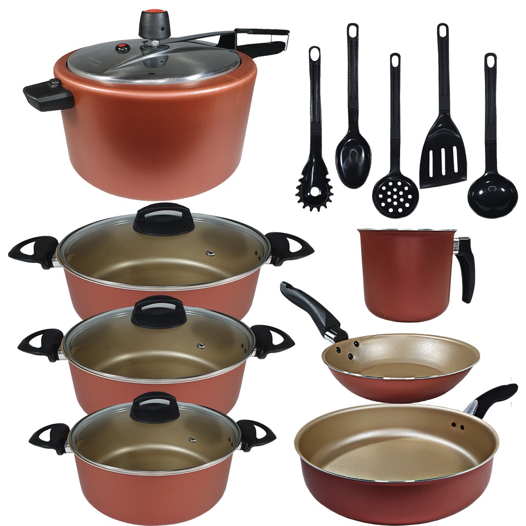 Jogo De Panelas Antiaderente Teflon Com Panela De Pressão 4,5 Litros e ...