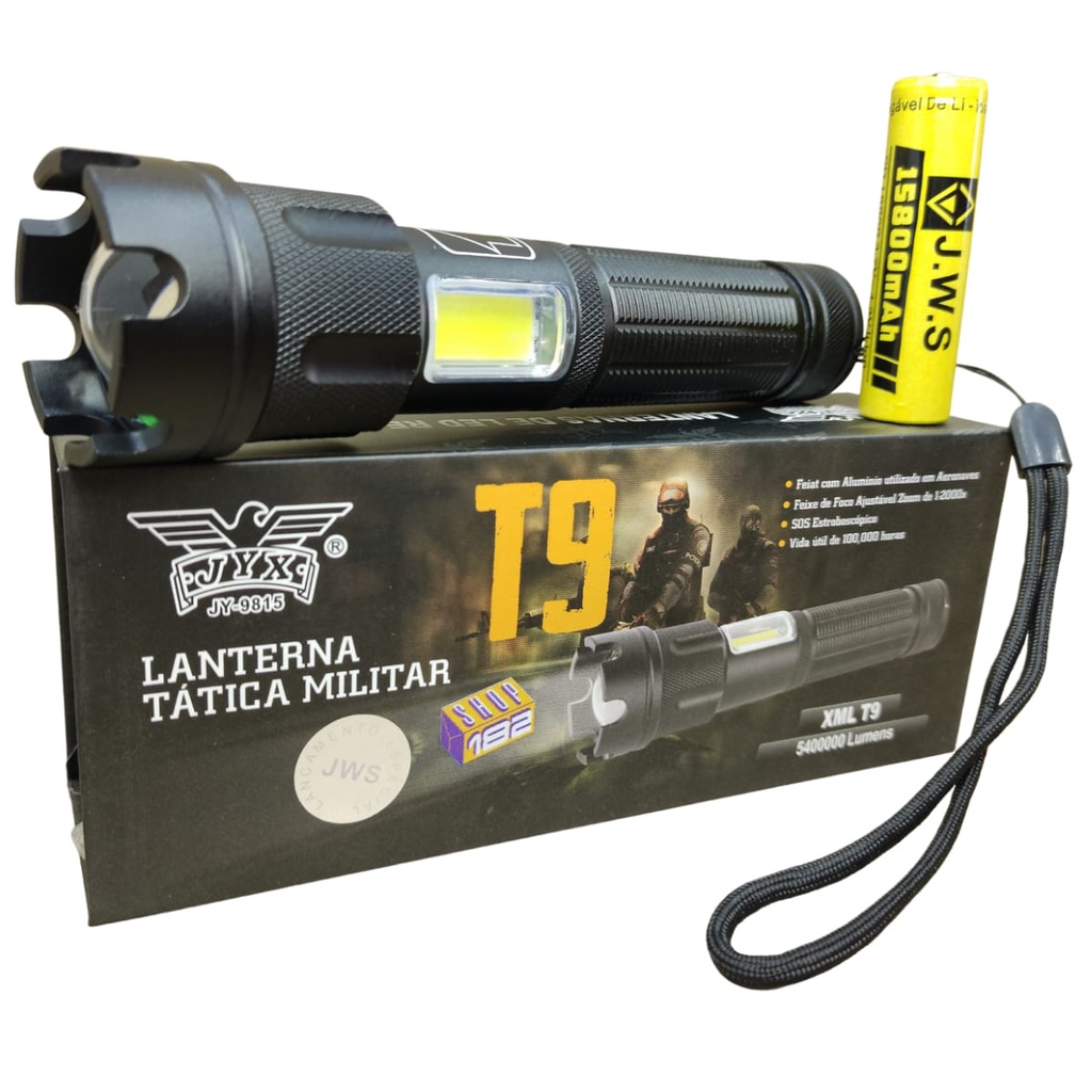 Lanterna T9 Tática Militar Original C/ Indicador de Carga USB JYX JY-9815 - Faz a Boa!