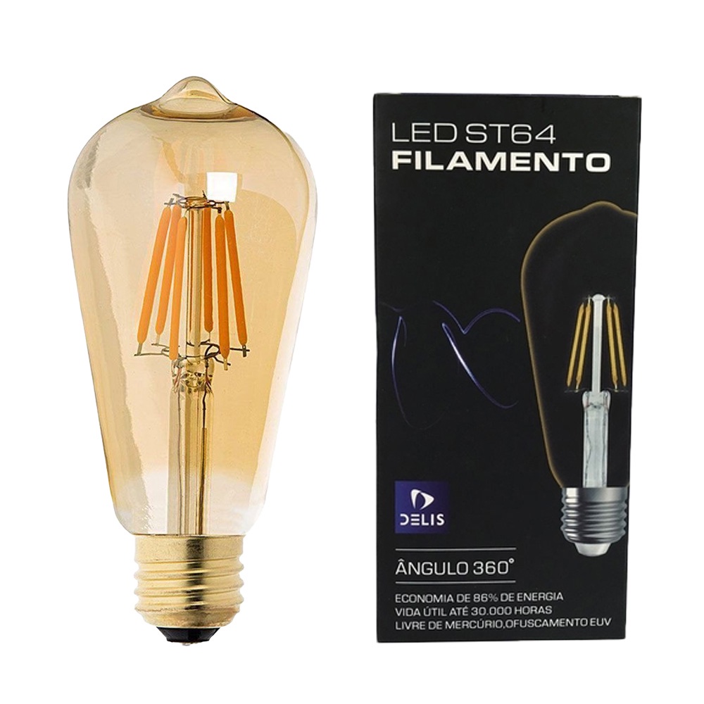 Lâmpada Led Filamento ST64 4W 2200K Retrô Vintage Delis | Shopee Brasil