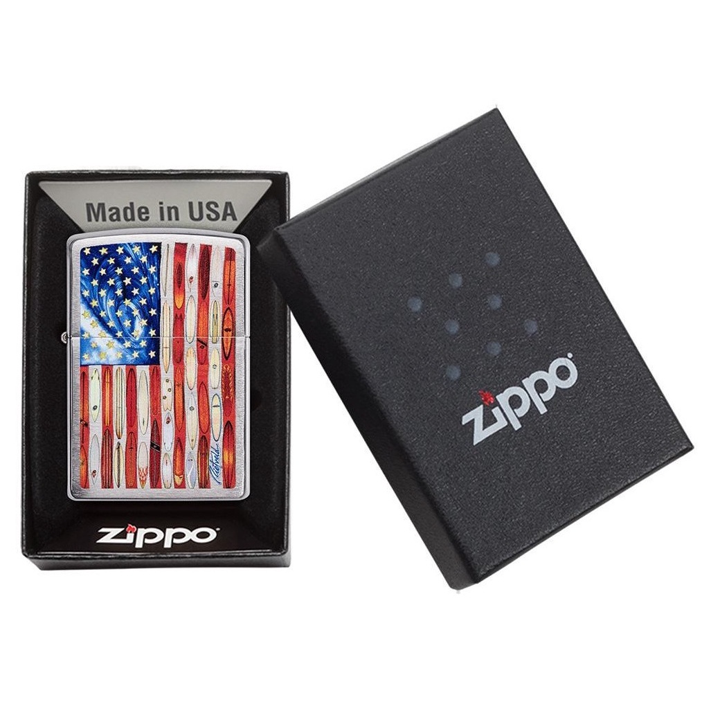Zippo 49145 Rietveld USA Flag - Brushed Chrome- Original - MADE IN USA ...