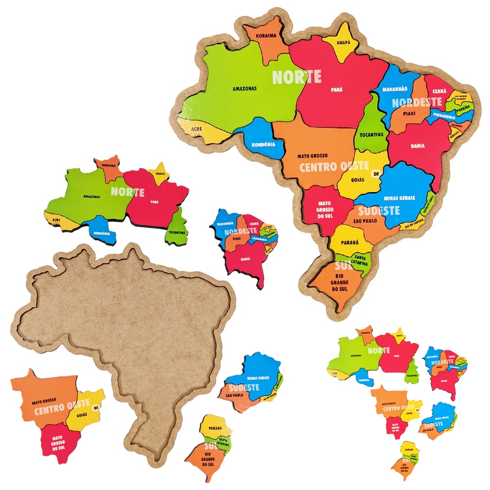 Quebra Cabeça Mapa Do Brasil Infantil Madeira 6 Peças Regiões ...