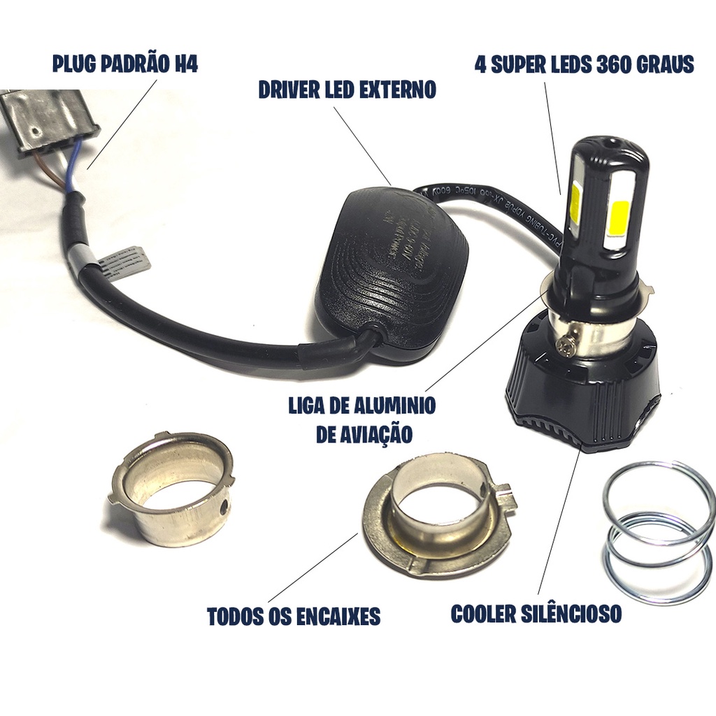 Lâmpada Farol Led RTD M02H Para Moto H4 42w AC/DC 4400 LM | Shopee Brasil