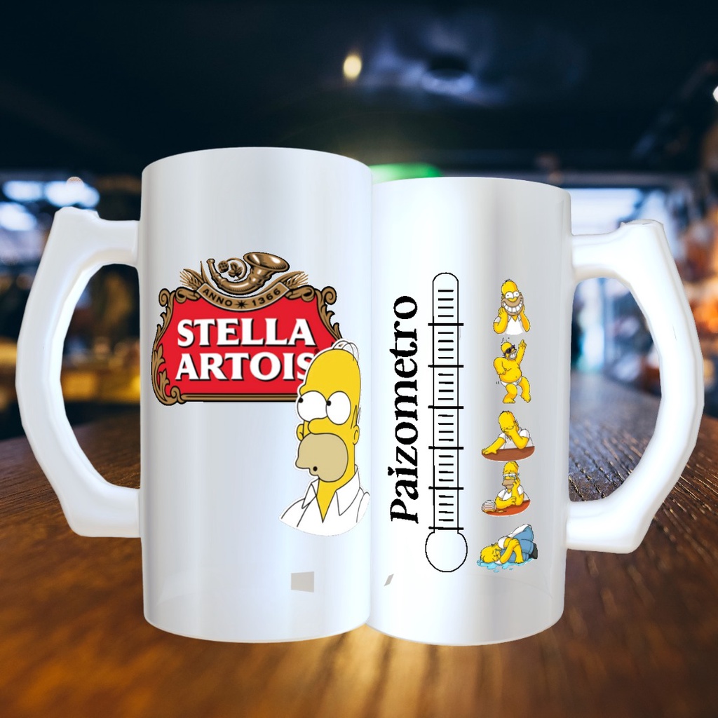 Caneca Personalizada Chopp 475 Ml Vidro Jateado Cerveja Stella Artois Homer Simpson | Shopee Brasil