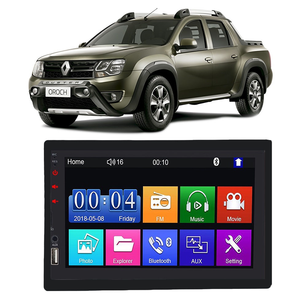 Kit Central Multimidia Mp5 Duster Oroch 2018 2019 2020 2021 7 Polegadas Espelhamento Android e ...