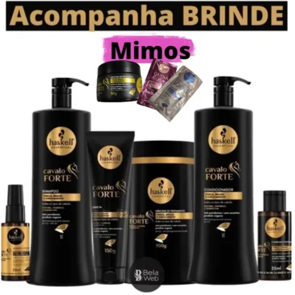 Kit Haskell Cavalo Forte completo 1L Shampoo + Condicionador + Máscaras 900g + Leave-In ...