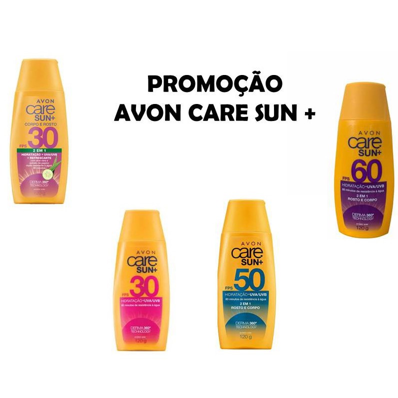 PROTETOR SOLAR AVON CARE SUN + 30 / 50 / 60 FPS 2 EM 1 - CORPO E ROSTO 120g | Shopee Brasil