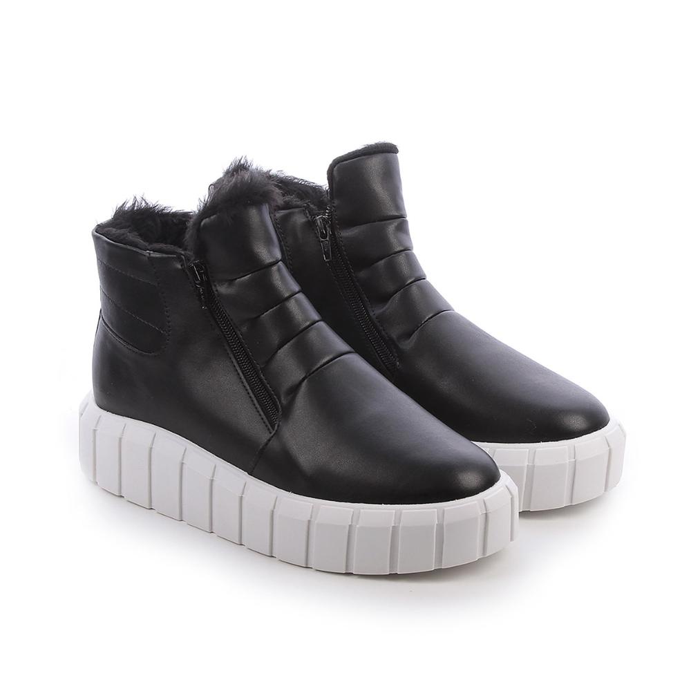 Tênis Botinha Forrada de Pelos para Inverno Frio Neve Jessie Preto ...