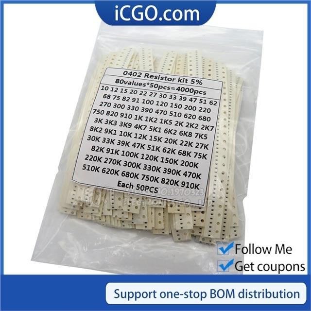 4000pçs Kit Resistor De 0402 SMD/Sortido De 10ohm-1M ohm 5 % 80 Valorsx ...