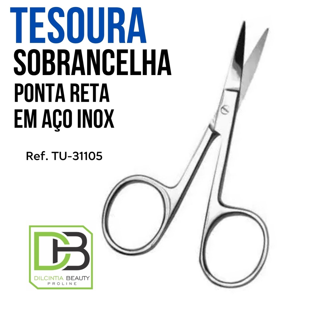 Tesoura Para Sobrancelha Ponta Fina Reta Aço Inox Dilcintia Ref. TU ...