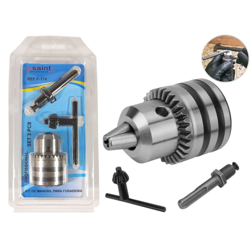 Kit Bico De Furadeira Mandril 1/2 20unf 1,5mm A 13mm | Shopee Brasil