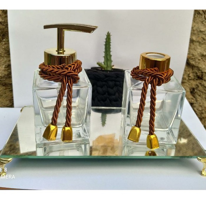 Kit lavabo cheio + bandeja Dourado Luxo Vidro | Shopee Brasil
