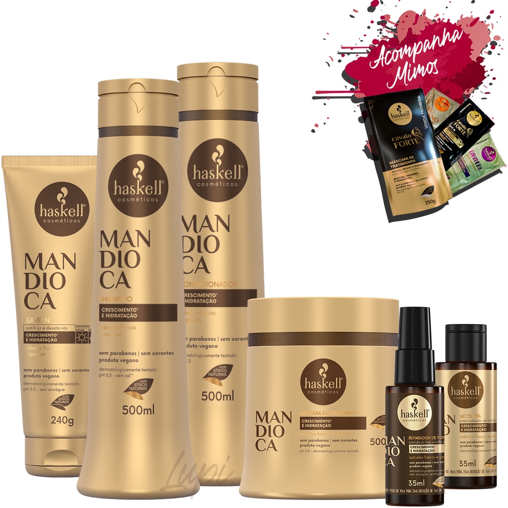 Kit Haskell Mandioca Sh Cond Masc 500 Leave Nect Reparador | Shopee Brasil