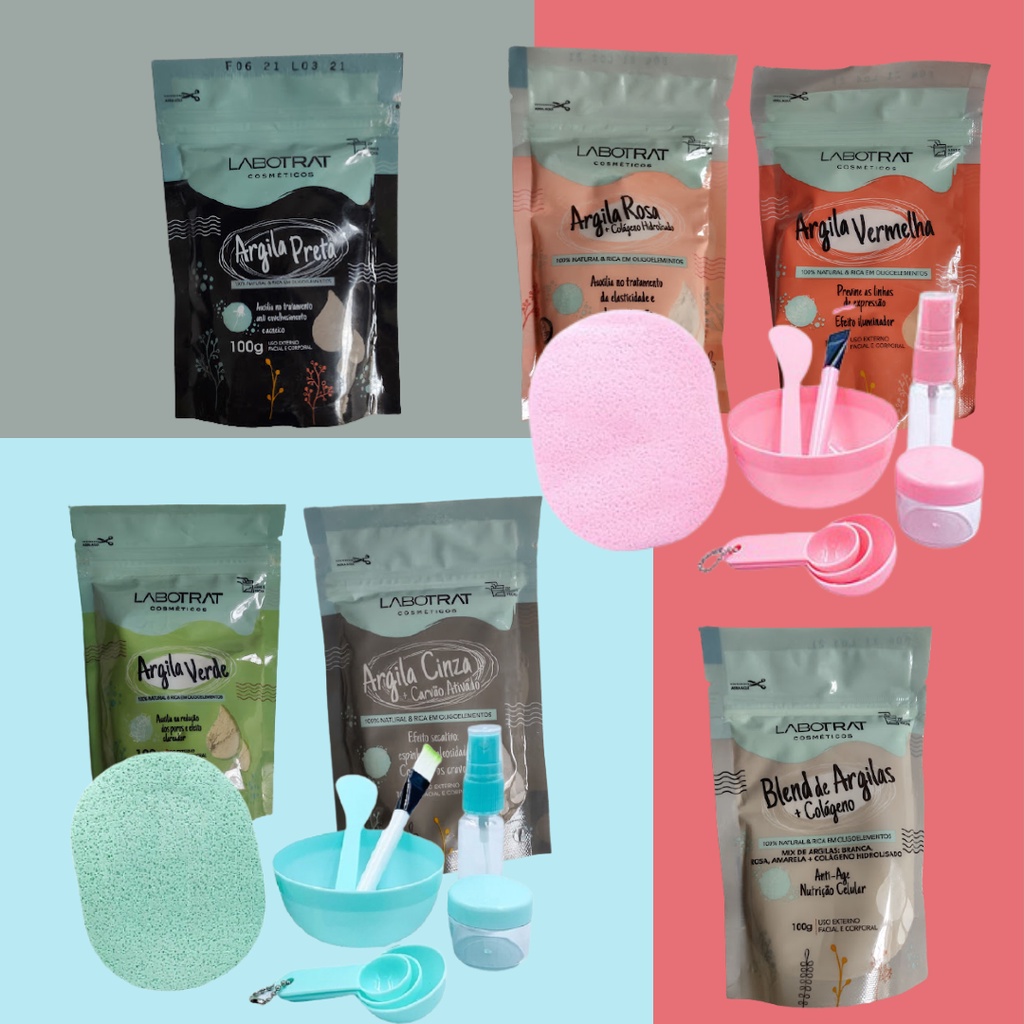 Kit Argila e Acessórios Para Preparação e Skincare (Escolher a cor da ...