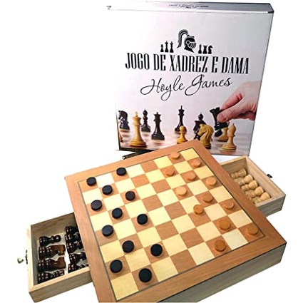 Jogo Xadrez E Dama Tabuleiro Oficial Madeira Gaveta 29 Cm | Shopee Brasil