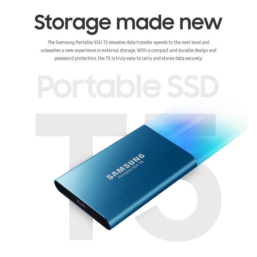 SAMSUNG Disco Rígido Externo SSD 500GB 1TB Tipo c USB 3.0/3.1 Portátil T5 Max 540MB/s Velocidade ...