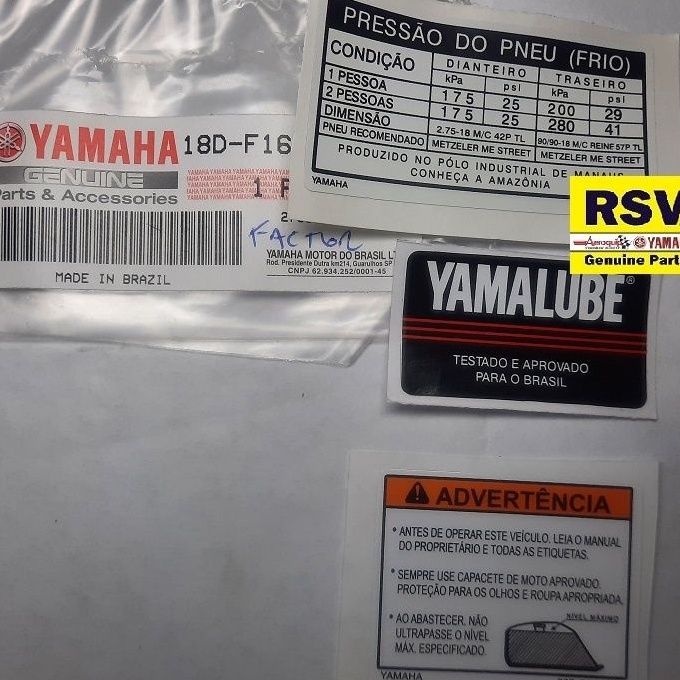 YBR125 FACTOR 2008/2016 Kit 03 Etiquetas Advertência Original Yamaha ...