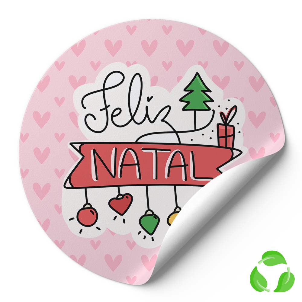 120 Tag Etiquetas Adesivas Feliz Natal Com Bolinhas Fundo Coração Rosa ...