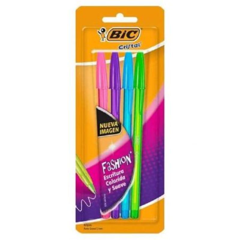 Caneta Bic Cristal Colorida Kit Com 4unidades | Shopee Brasil