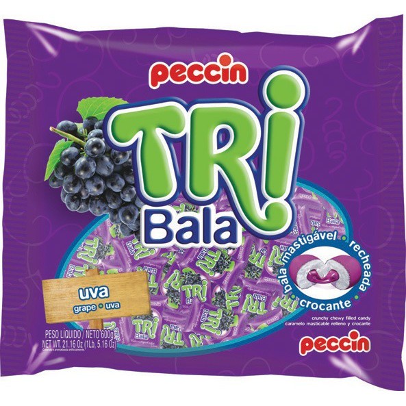 Bala Recheada Tri Bala Sabor Uva 500g - Peccin | Shopee Brasil