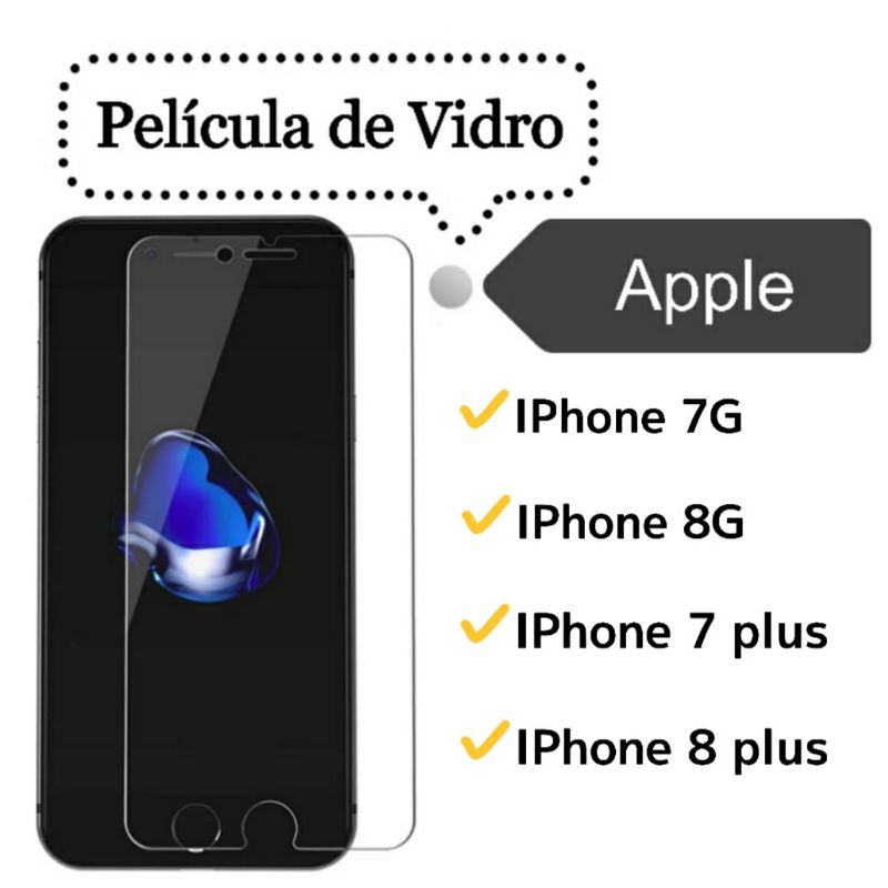 Película Vidro Temperado IPhone 7 8 Plus 7Plus Apple IPhone7 IPhone8 8Plus | Shopee Brasil