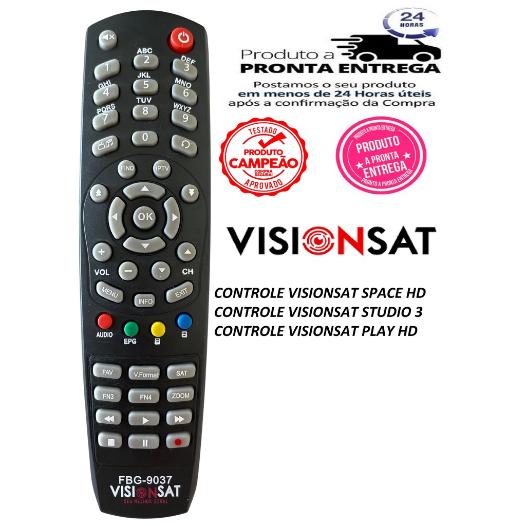 Controle Remoto VisionSat Play STUDIO 3 SPACE hd pronta entrega | Shopee Brasil