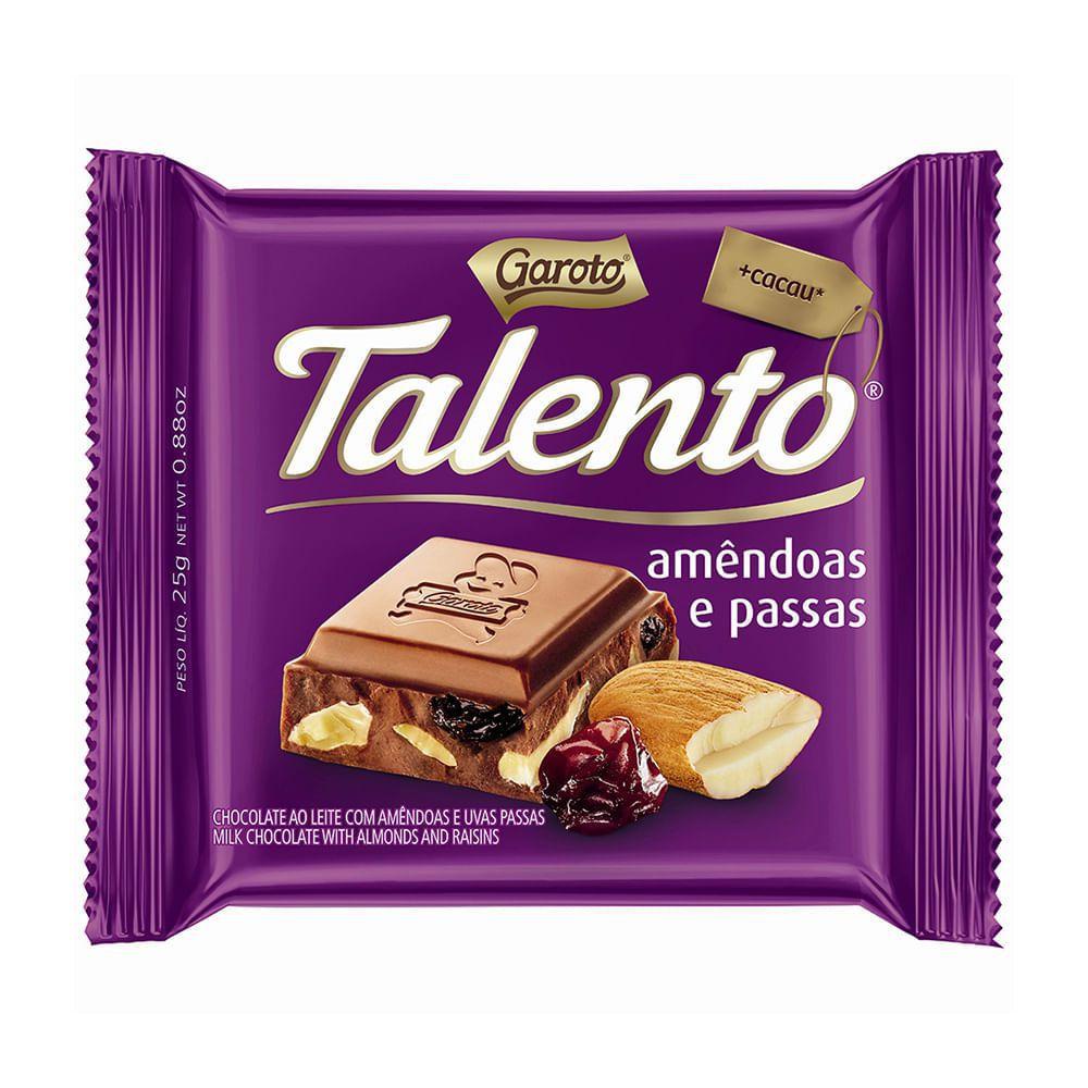 Chocolate Garoto Talento com Amêndoas e Passas 25g | Shopee Brasil