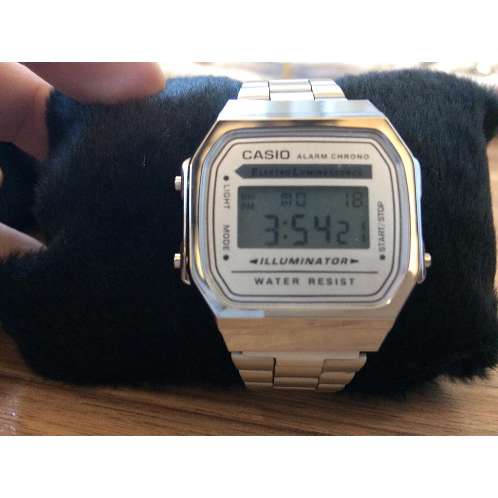 Relogio Casio WR Prata Fundo Prata Unissex Retro A-168 67567 | Shopee ...