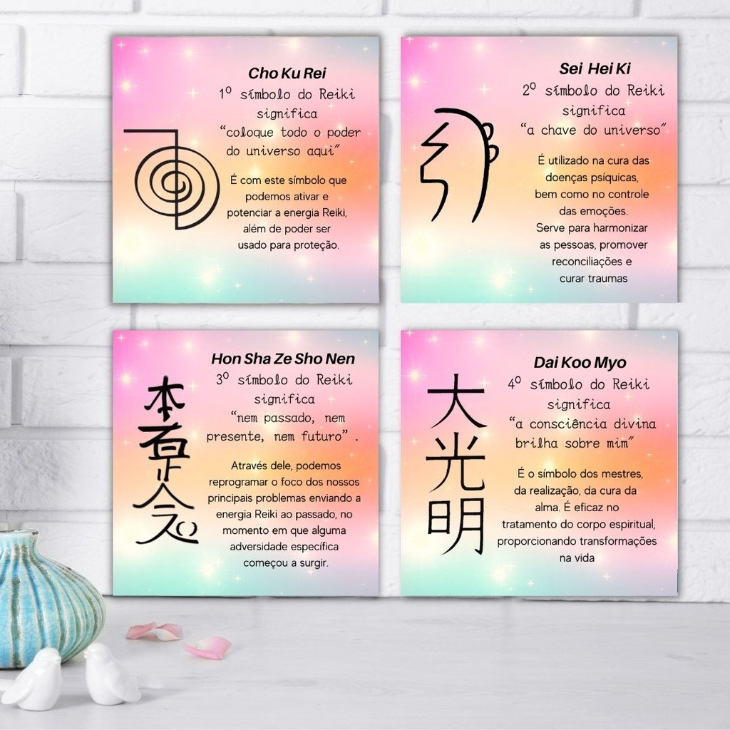 Conjunto 4 placas decorativas 20x20cm com Significado dos Símbolos do ...