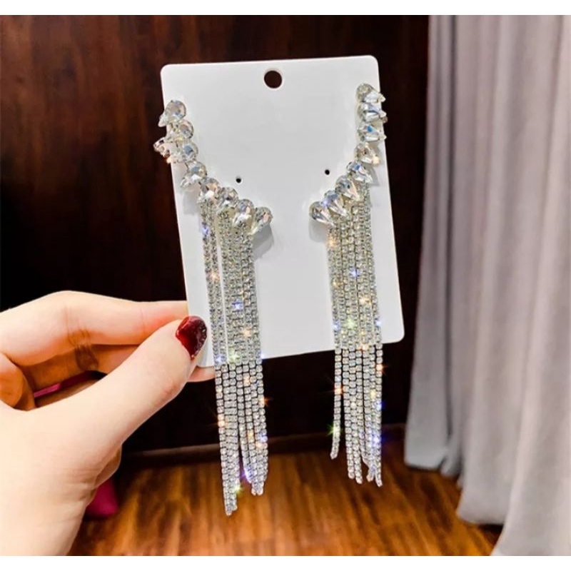 Brincos Feminino Ear Cuff Prateados Dourados Strass Franja Para Casamento Madrinha Noiva Festa ...