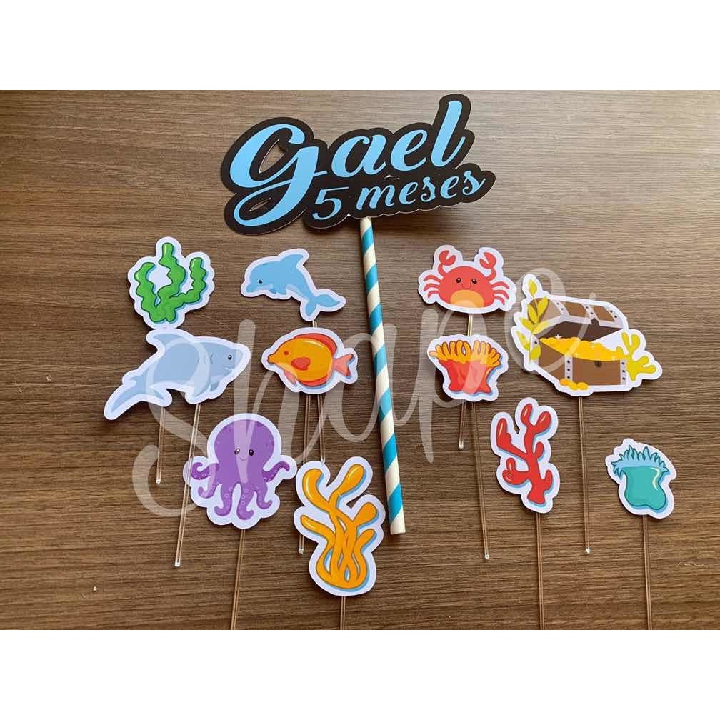 Topper De Bolo Personalizado Fundo Do Mar Menino Topo | Shopee Brasil