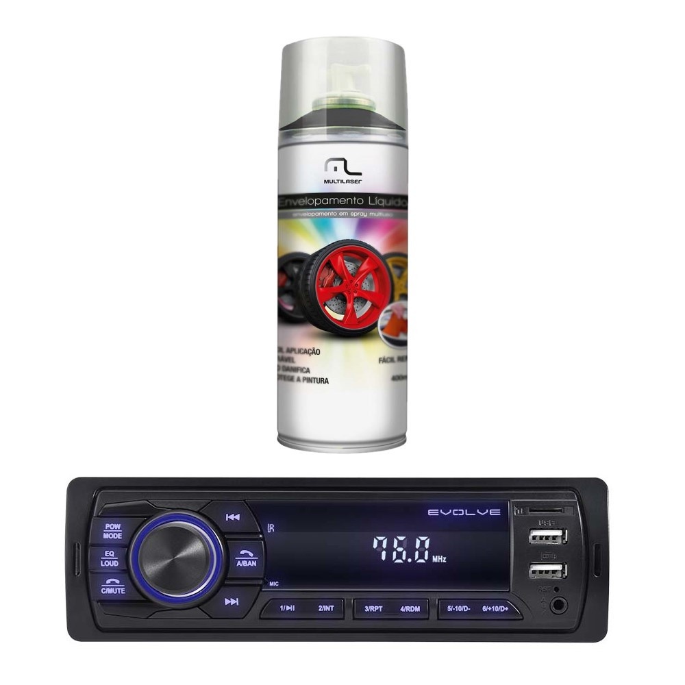 Combo Car - Som Automotivo Evolve BT 4x35W RMS 12V e Spray de Envelopamento Liquido Preto Fosco ...