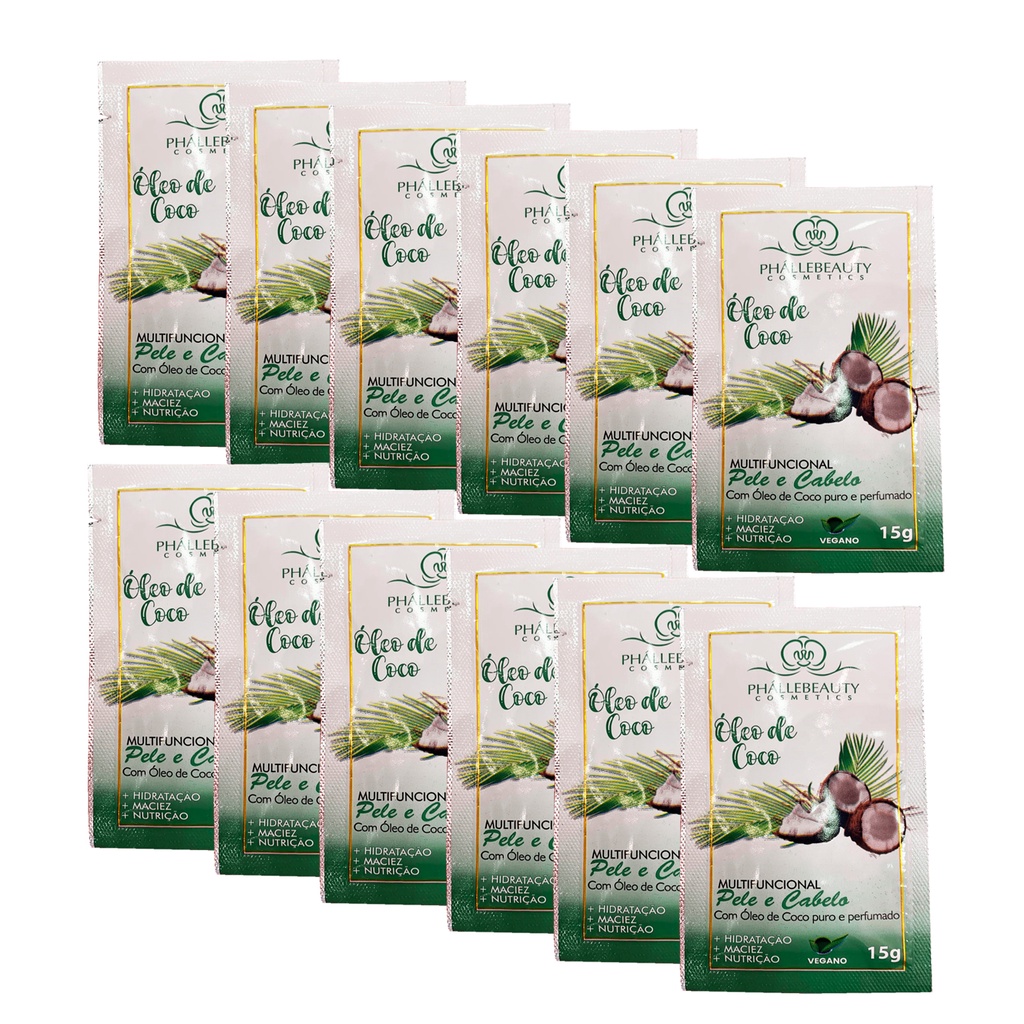 Kit C/12 Saches Óleo de Coco Pele e Cabelo 15g | Shopee Brasil