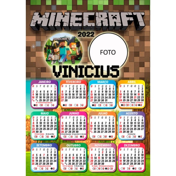 Calendário Personalizado Minecraft 2022 Tamanho A4 com imã | Shopee Brasil