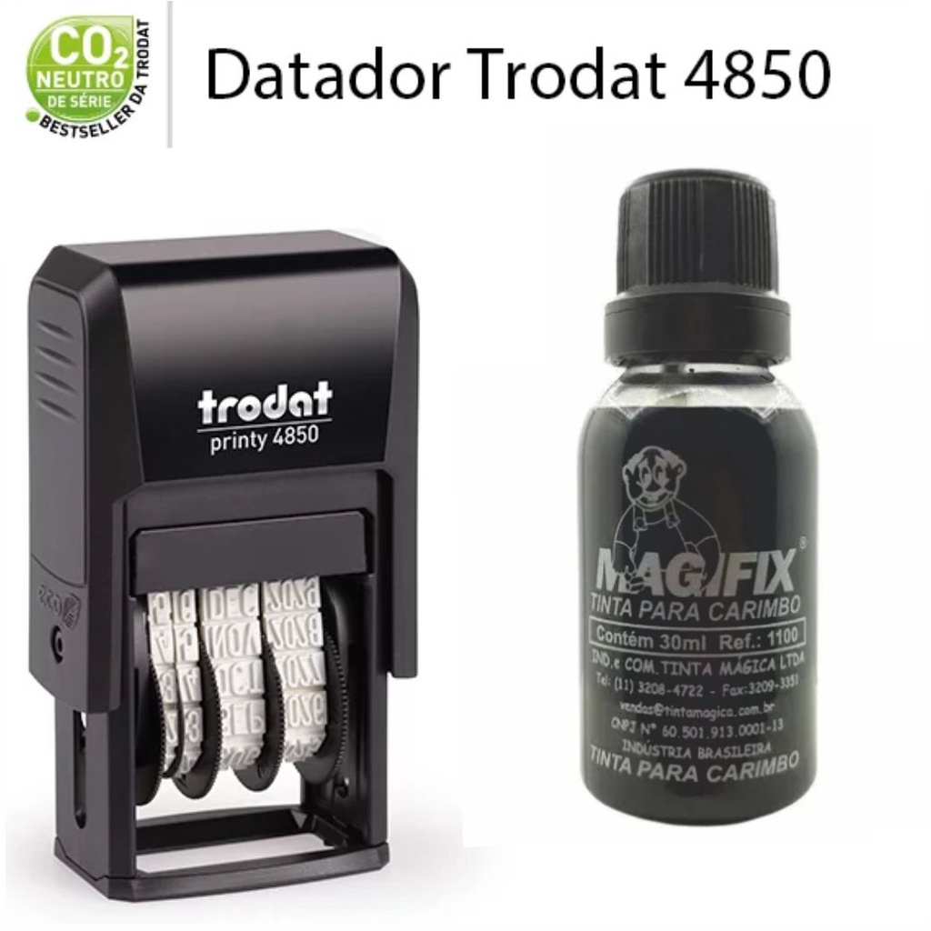 CARIMBO TRODAT DATADOR COM TEXTO – 4850 – 25X5MM TINTA PAPEL | Shopee ...