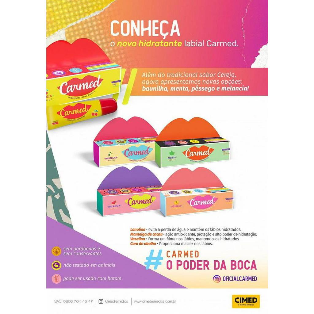 Kit Hidratante Labial Carmed 5 Sabores ( Melancia, Menta, Pessego, Baunilha e Cereja )10gr Cimed ...