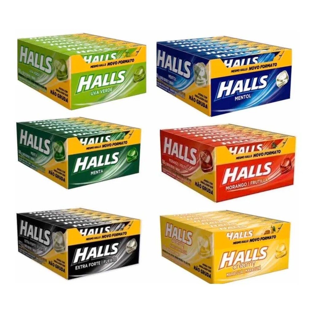 Bala Drops Halls Menta Mentol Morango Hortelã 588g C/21 Mondelez ...