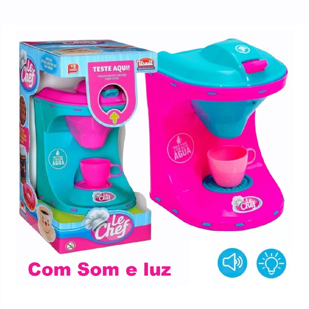 Cafeteira Le Chef de Brinquedo Rosa e Azul Com Som e Luz - Usual Brinquedos | Shopee Brasil
