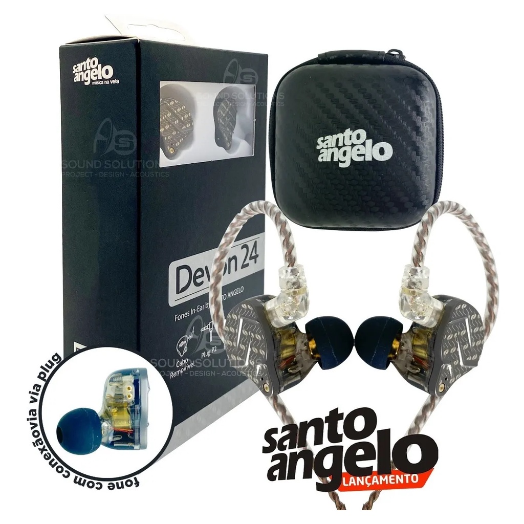 Fone De Ouvido Santo Angelo In Ear Mod Devon 24 Híbrido + Estojo ...