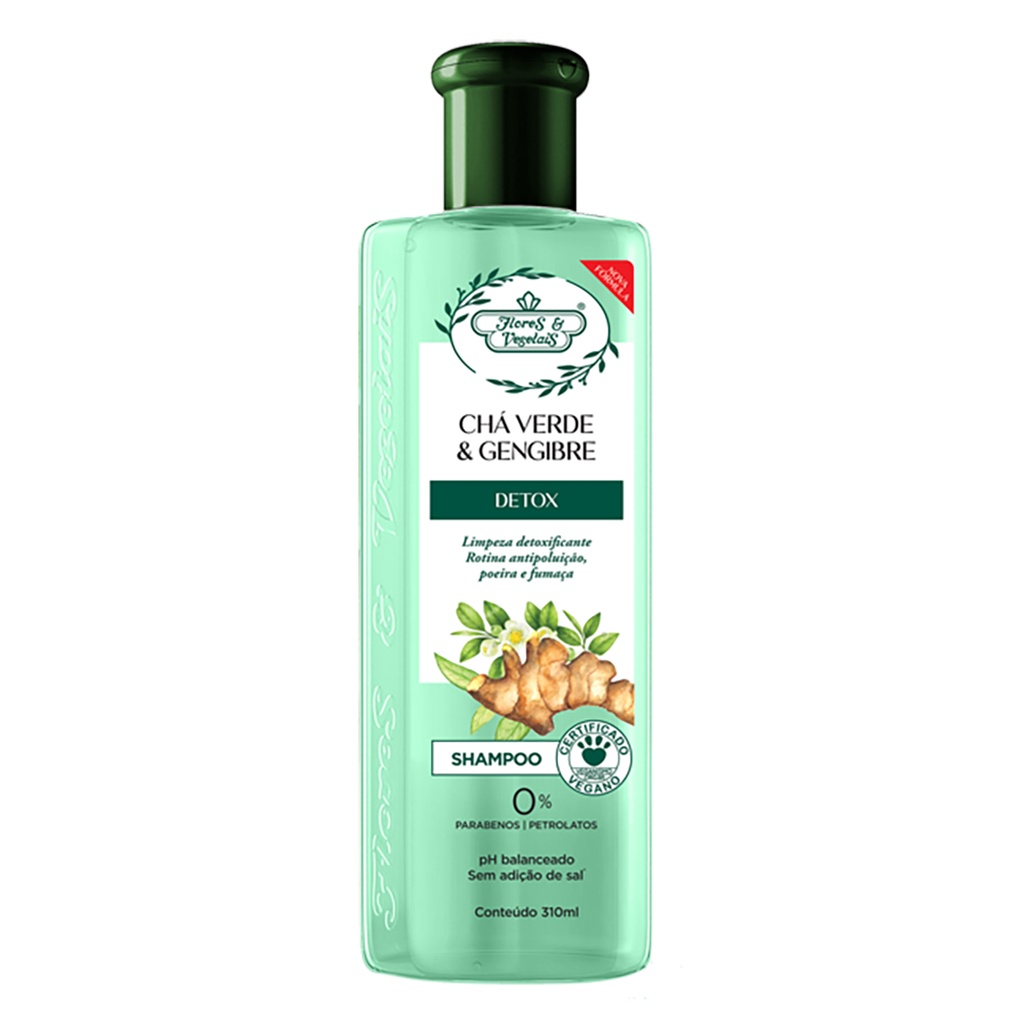 Shampoo Flores E Vegetais Detox Capilar 310ml Chá Verde e Gengibre ...