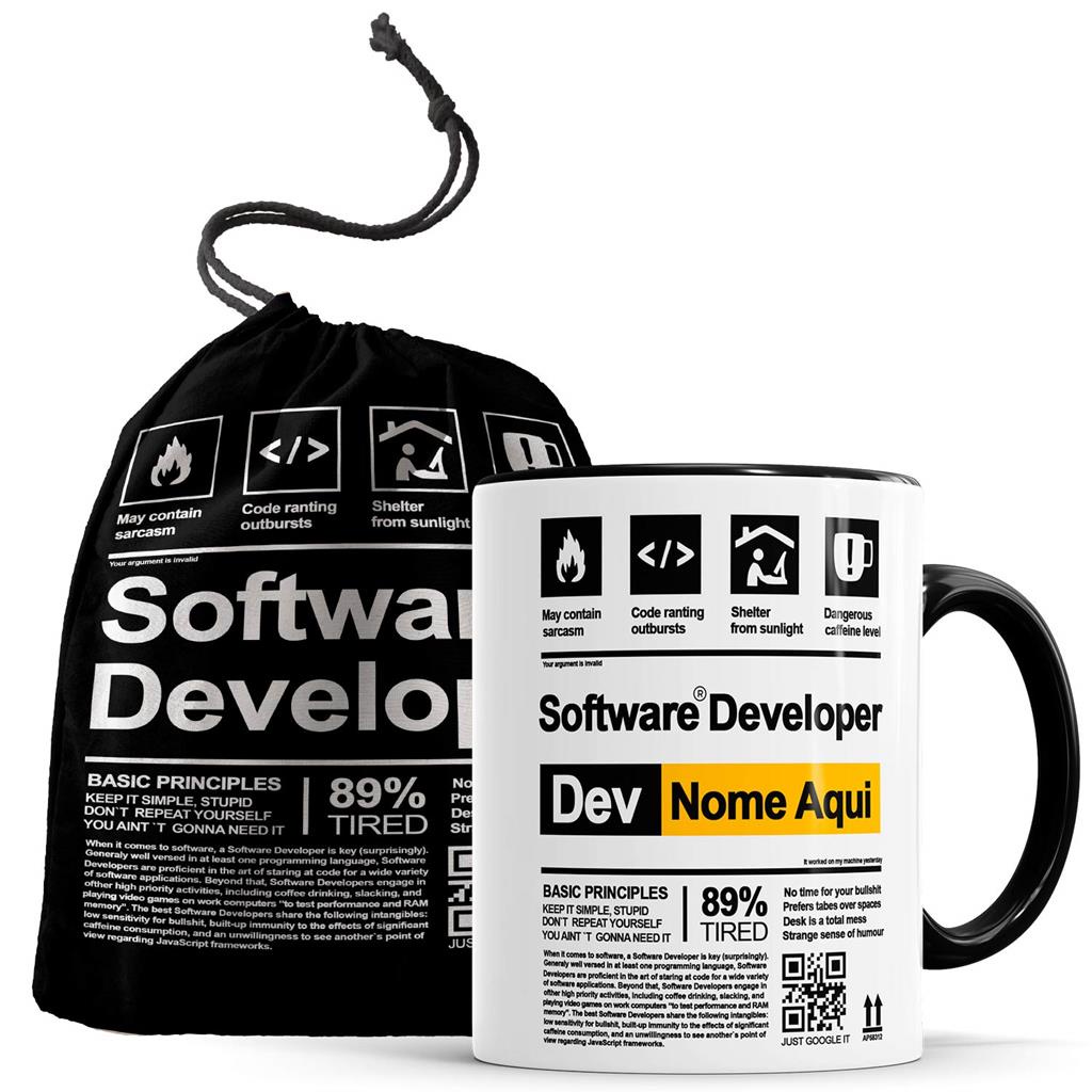 Caneca Software Developer personalizado com nome - alca e interior preto + saquinho | Shopee Brasil