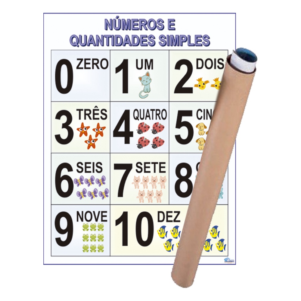 Mapa Números e quantidades Simples Enrolado Laminado Gigante 120x90cm ...