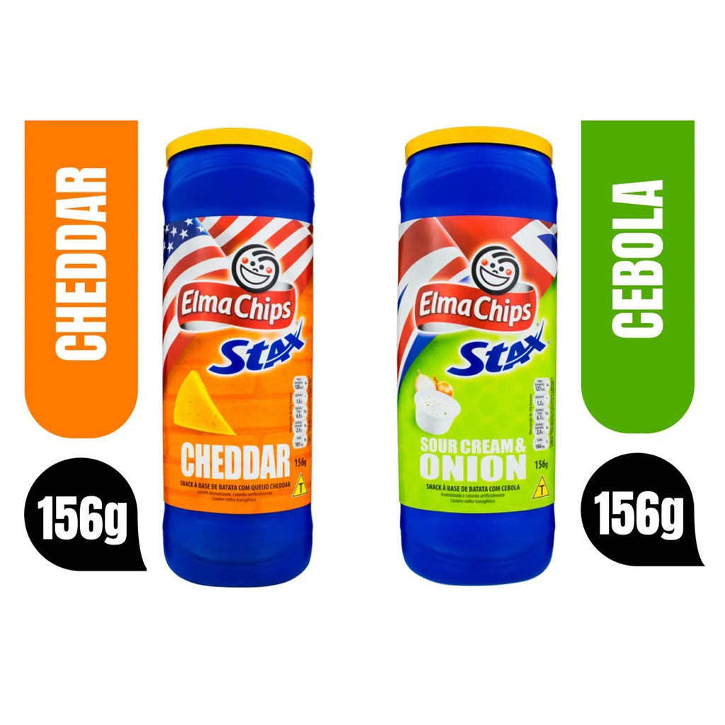 Batata Stax Elma Chips Cheddar, Sour Cream Onion 156g | Shopee Brasil