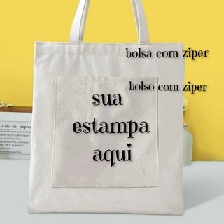 Ecobag grossa com zíper na bolsa e bolso personalizada algodão número2 ou tecido linho2 | Shopee ...