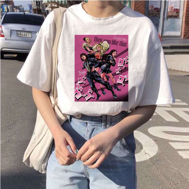 blackpink anime meme Cor-De-Rosa Preta Camiseta vintage top Diabo ...