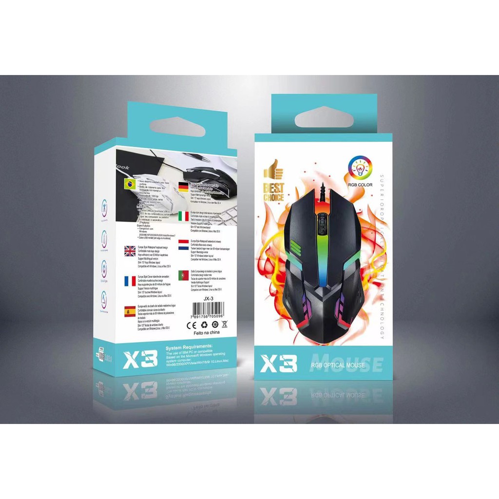 Mouse Gamer X3 1000dpi Rgb | Shopee Brasil