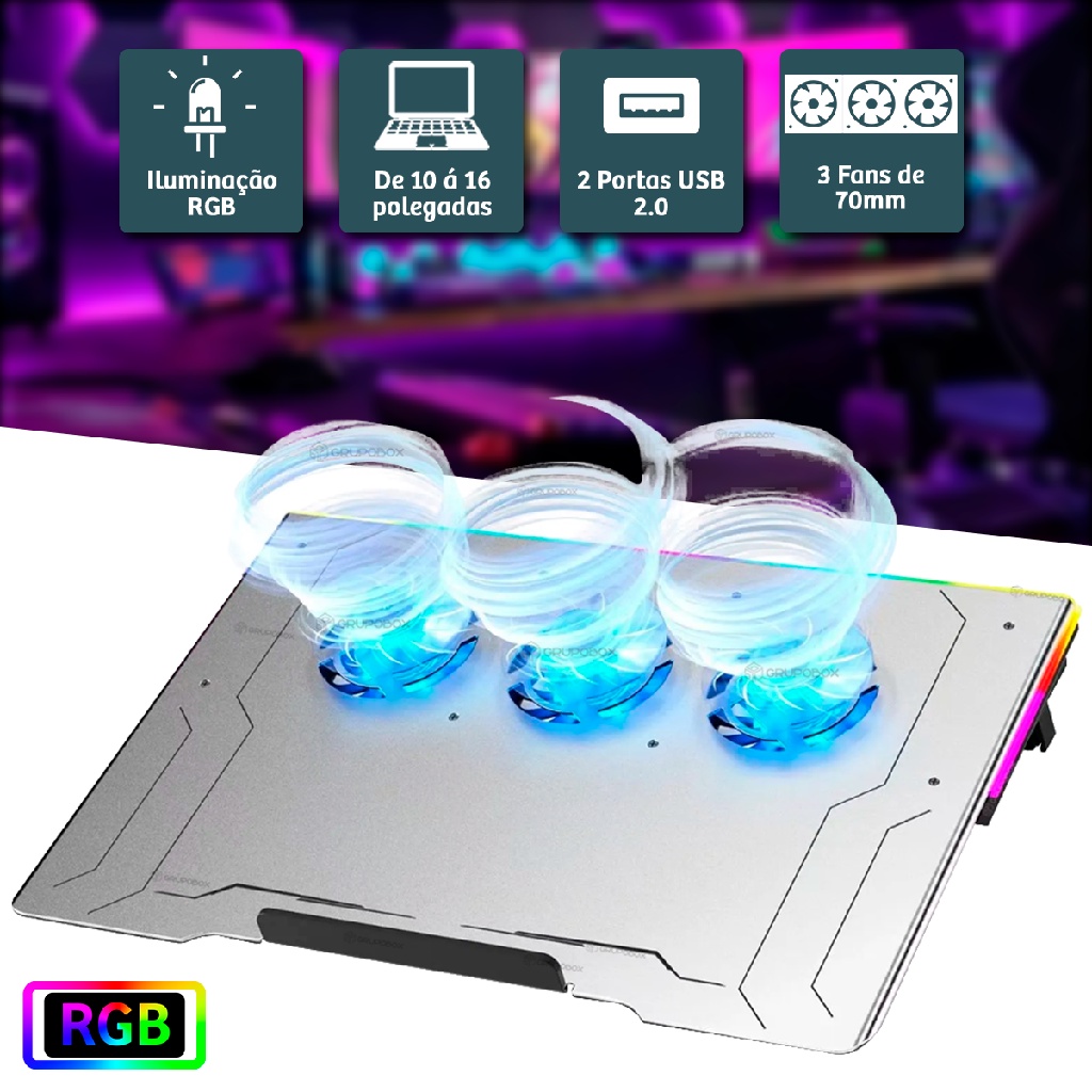 Suporte Base De Notebook Em Aluminio 3 Cooler Led Ajustavel | Shopee Brasil