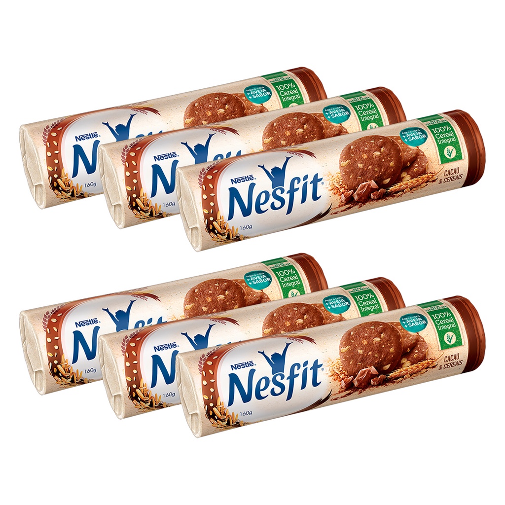 Kit 6 Nesfit Biscoito Integral Chocolate Cacau Cereais 160g | Shopee Brasil